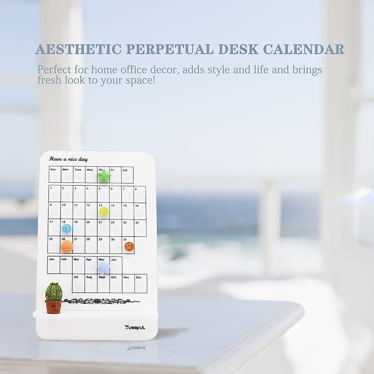 Yuseful Acrylic Desk Calendar - Perpetual Calendar with DIY Planner Magnets - Unique Gifts for Women, Desk Decorations for Women Office, Desk Accessories Aesthetic, Cute Desk Decor(White)
