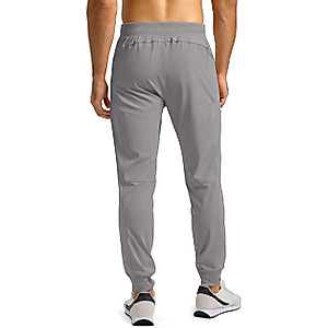 Men's Joggers with Zipper Pockets Stretch Tapered Sweatpants Athletic Pants for Men Workout Running Gym(Light Grey, L)