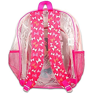 Fast Forward Minnie Clear Backpack - Bundle with Minnie Mouse Backpack for Girls 16 Inch, Minnie Stickers, More | Transparent Minnie Backpack for Kids School Supplies