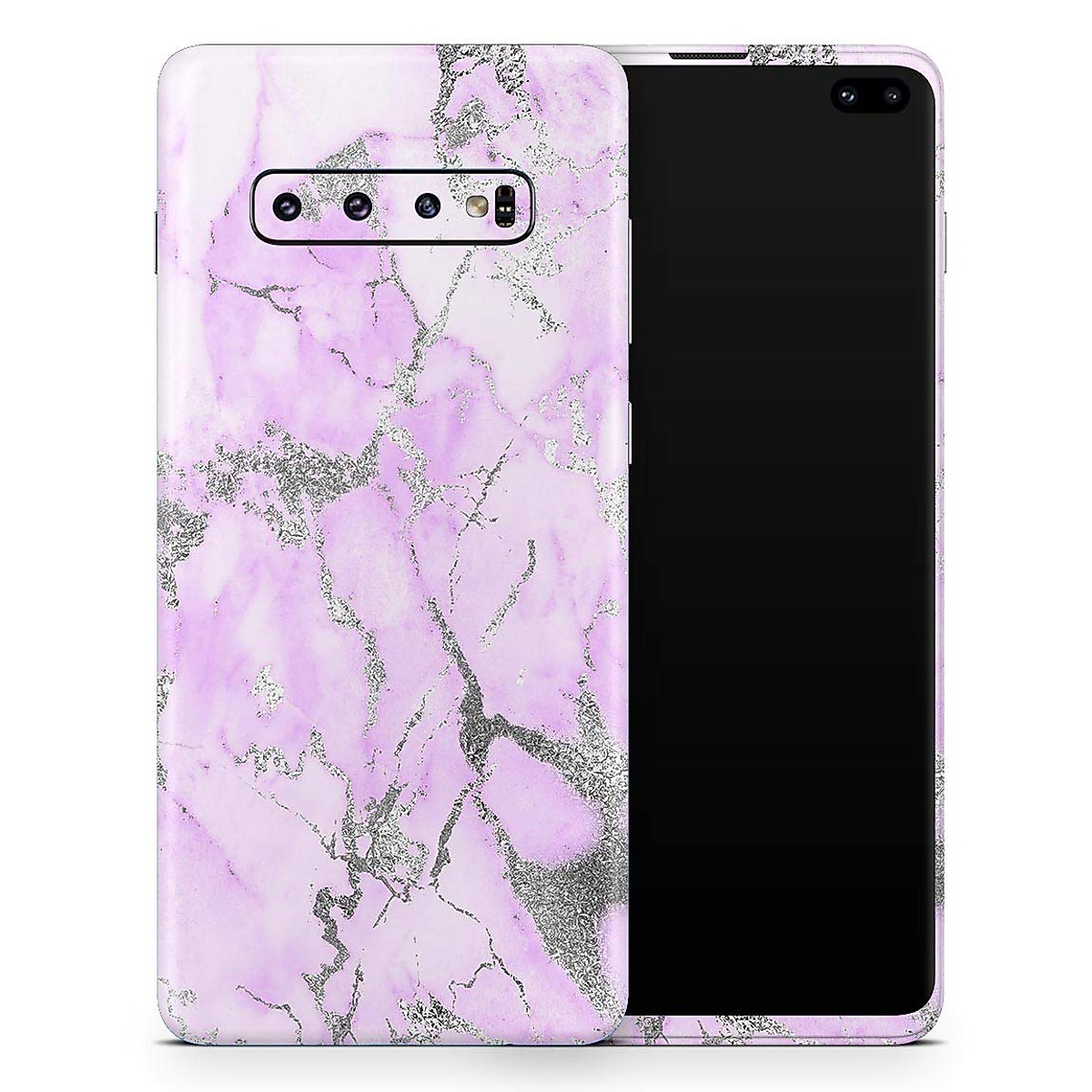 DesignSkinz Purple Marble & Digital Silver Foil V8 Protective Vinyl Decal Wrap Skin Cover Compatible with The Samsung Galaxy S20 (Screen Trim & Back Glass Skin)