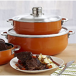 IMUSA USA 2 Piece Orange Caldero (Dutch Oven Set) with Aluminum Lid 4.4Qt, 6.9Qt