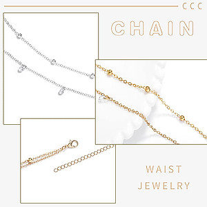 ELABEST Layered Beaded Waist Chain Beads Belly Chain Crystal Stomach Chain Rhinestone Body Jewelry Accessories for Women and Girls (silver)