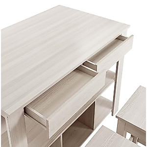 Modway Meadowbrook 3-Piece Kitchen Island with Seating and Drop-Leaf Table in White Maple - Freestanding and Small Space Kitchen Cart with Storage, Includes 2 Stools