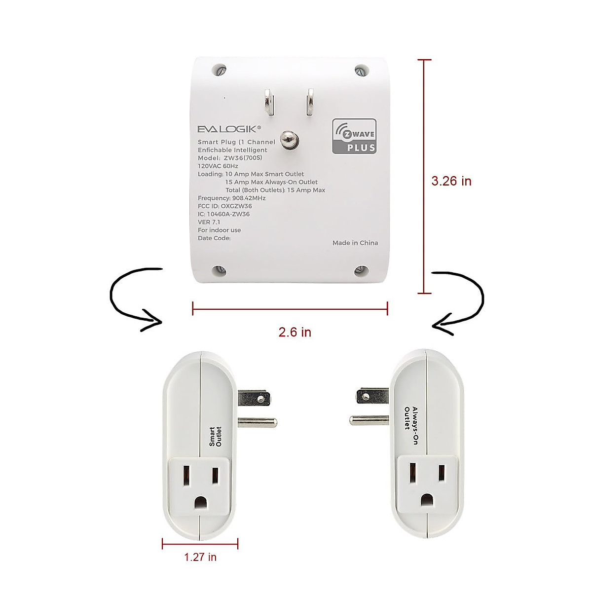 Z-Wave Smart On/Off Light and Appliance Plug, Dual Outlet Plug-in, 1 Alway-On+ 1 Smart Switch, Zwave Hub Required, Works with SmartThings, Wink
