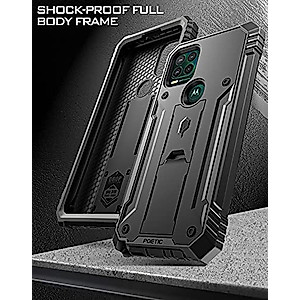 Poetic Revolution Series Case for Moto G Stylus 5G (2021), Model # XT2131, Full-Body Rugged Dual-Layer Shockproof Protective Cover with Kickstand and Built-in Screen Protector, Black