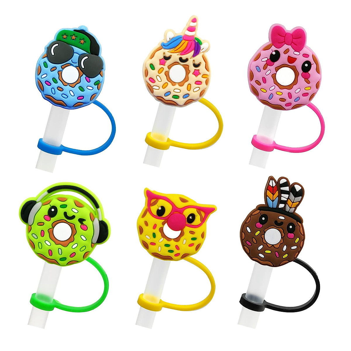 Silicone Straw Plug, 6Pcs Silicone Straw Lid, Reusable Drinking Straw Tips, Splash Proof Straw Protector Caps, Straw Covers for 7-8 mm Straws (Mixed Pattern)