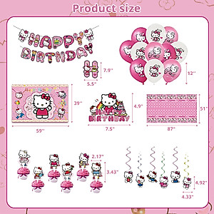 Kitty Birthday Party Supplies, Cute Kitty Party Favor Pink Party Decorations includes Happy Birthday Banner, Balloons, Backdrop, Cake Topper, Tablecloth, Hanging Swirl