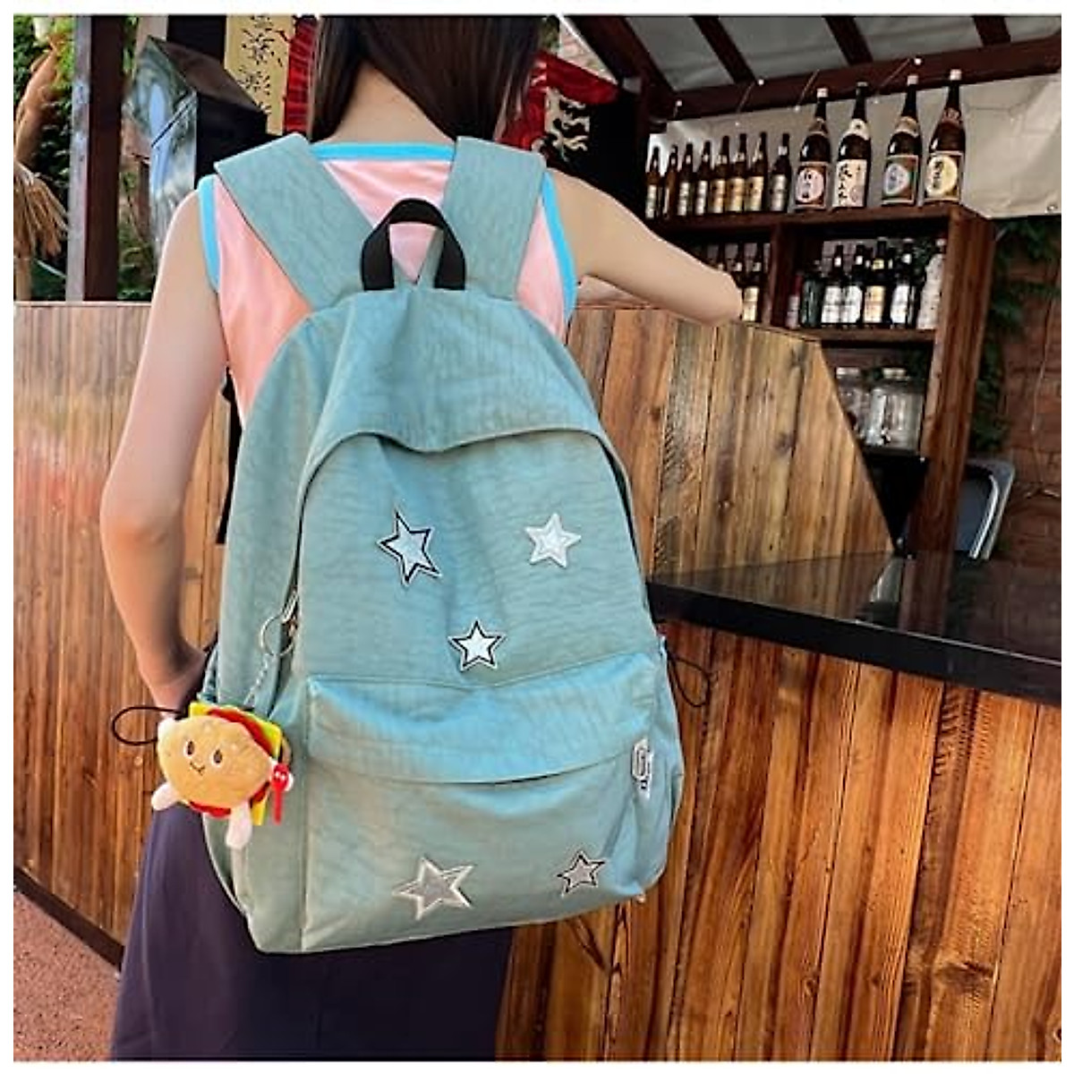 ZHSteveG Cute Backpack Star Large Capacity Kawaii Aesthetic Backpack Cute Mochilas Daypacks (green)