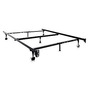MALOUF Heavy Duty Adjustable Metal Center Support and Rug Rollers bed frame, Queen, Full XL, Full, Twin XL, Twin, Black