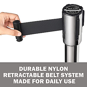 New Star Foodservice 54606 Stanchions, 36-Inch Height, 6.5-Foot Retractable Belt, Set of 2, Silver Belt