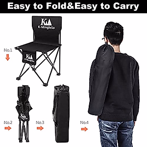 K-MingleSo Upgraded Folding Camping Chair with Side Pocket, Compact Ultralight Backpacking Chair for Fishing, BBQ, Beach, Travel, Picnic, Large Size, Hold Up to 330lbs [Black]