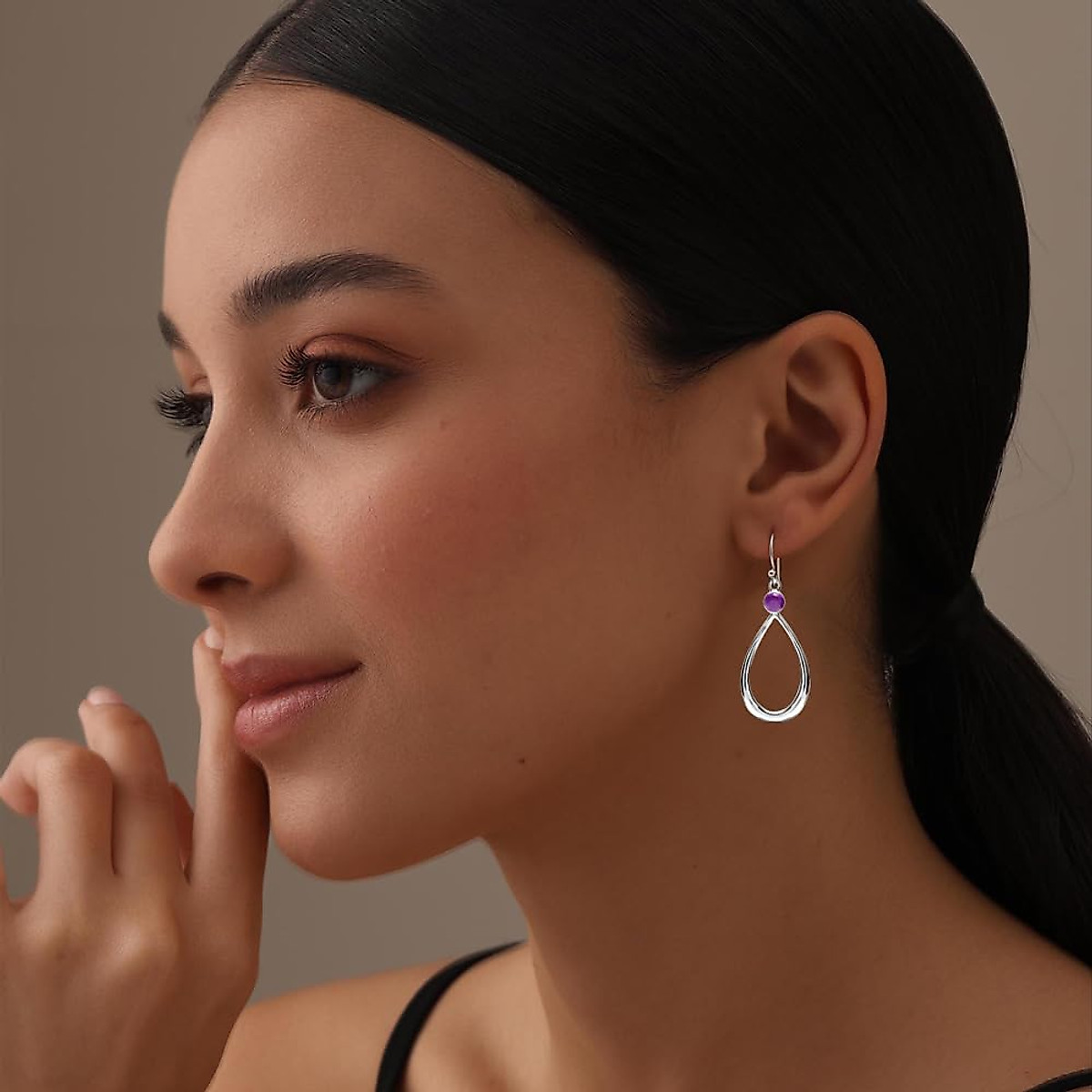 Lecalla 925 Sterling Sliver Jewelry Drop Dangle Birthstone Earrings for Teens and Women (4 MM Purple Amethyst Round Cut)