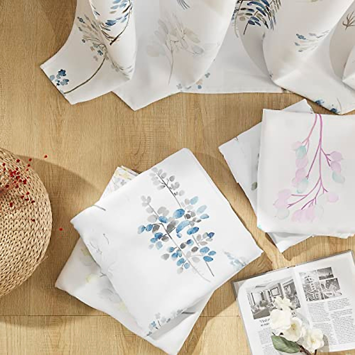 XTMYI Short Bathroom Curtains for Small Window,80% Blackout Watercolor Eucalyptus Wildflowers Boho Curtains for Kitchen Nursery,45 Inch Length,Sage Green and Grey