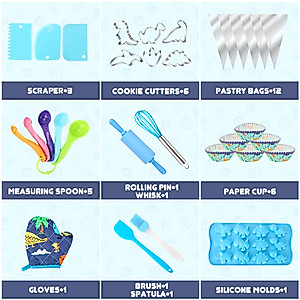 Aoskie Kids Baking Set with Dinosaur Apron and Chef Hat, Cooking Chef Set Baking Supplies Dress Up Role Play Toys Gift for 3-8 Years Old