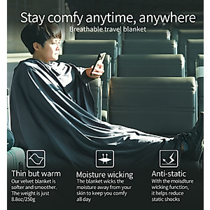 Litume Travel Blanket Lightweight and Breathable, 67 x 48 in Soft Airplane Flight Blanket for Travelers, Foldable Camping Sheet with Stuff Sack for Train, Camp, backapcking, office, home (Velvet E650)