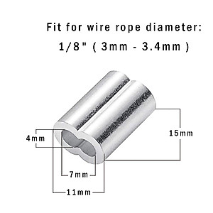 1/8" Aluminum Crimping Loop Sleeve 100PCS, Diameter Wire Rope and Cable (100)