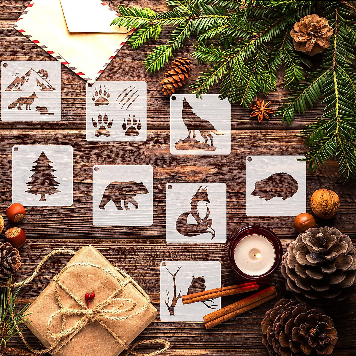 65 Pieces Animal Stencils for Painting, Small Reusable Deer Bear Stencil Template Tree Bee Bird Mountain DIY Craft Paint Stencils for Painting on Wood Wall Card Rock Decor (Wildlife)