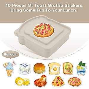 ATAMOW Sandwich Containers, 4 Pcs Sandwich Containers for Lunch Boxes with 10 Sheets Food Graffiti Stickers, Sandwich Box with Lid, BPA Free, Microwave & Dishwasher Safe(Beige
