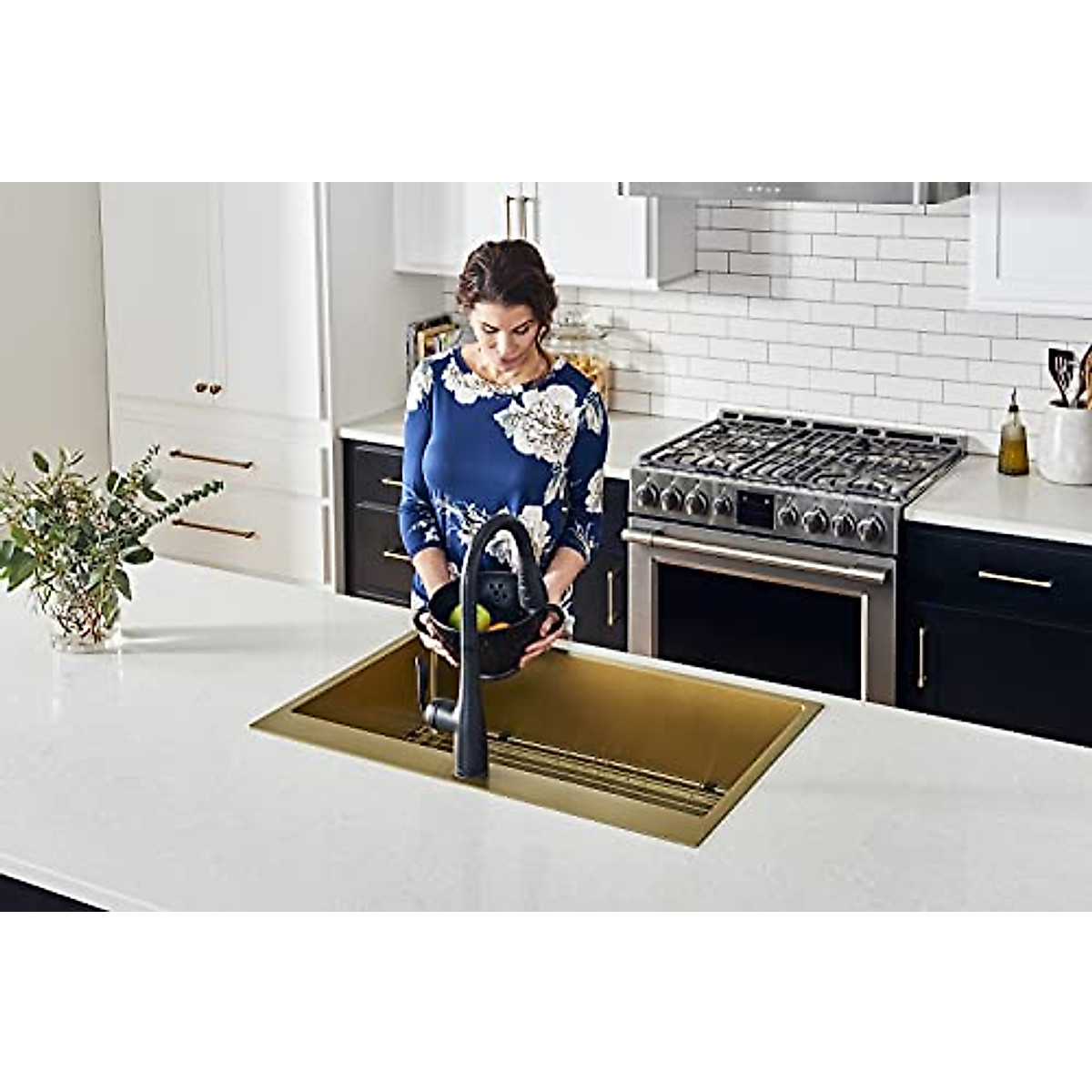 Ruvati 33 x 22 inch Satin Brass Matte Gold Stainless Steel Drop-in Topmount Kitchen Sink Single Bowl - RVH5005GG