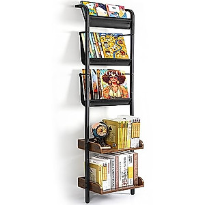 Keebofly Book Shelf,Bookshelf 5-Tiers,Book Shelf for Wall,Magazine Holder Magazine Display Rack,Vinyl Record Storage,Bookcase Storage Organizer for Bedroom Living Room Office Kid Room Classroom