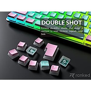 Ranked Pudding v2 PBT Keycaps | 145 Double Shot Translucent ANSI US & ISO Layout | OEM Profile for Full Size, TKL, 75%, 65% and 60% RGB Mechanical Gaming Keyboard (Miami)
