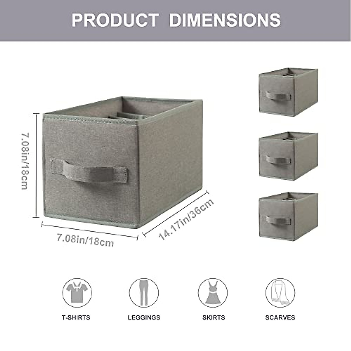 Qozary 3 Pack Wardrobe Clothes Organizer for T-shirt, 7 Grids Foldable Closet Organizers and Storage Bins for Bedroom, Clothes Organizer Box for T-shirts, Leggings, Scarves, Skirts