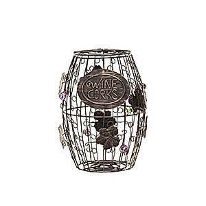 Mind Reader Barrel Metal Wine Cork Holder with Ornaments, Black