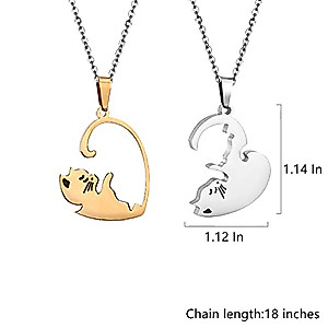 GOVENUS Couple Heart Or Cat BFF Best Friend for Girls Puzzle Friendship Pendant Necklaces,316L Stainless Steel Gold&Silver