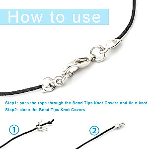 1500 Pieces Beads Tips Knot Covers Clamshell Crimp Tips Beads Set Calotte Ends Knot Covers Fold-Over Bead Covers for Jewelry Making DIY Bracelet Necklaces(Silver)