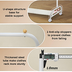 YGJT Kids Clothing Rack, Baby Clothes Rack for Hanging Clothes with Wheels and Bottom Storage Shelf, Small Toddler Garment Rack Kids Dress Up Storage Rack for Coats, Skirts, Dance Costume(White)