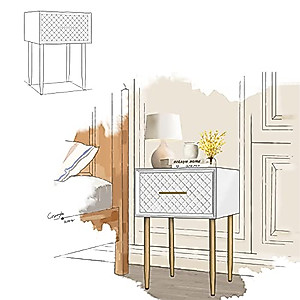 COZAYH Set of 2 Modern Spacious Drawer Nightstand Side Table, Retro-Inspired Raised Diamond Motif, White 2-Pack 1-Drawer Nightstand Nightstands