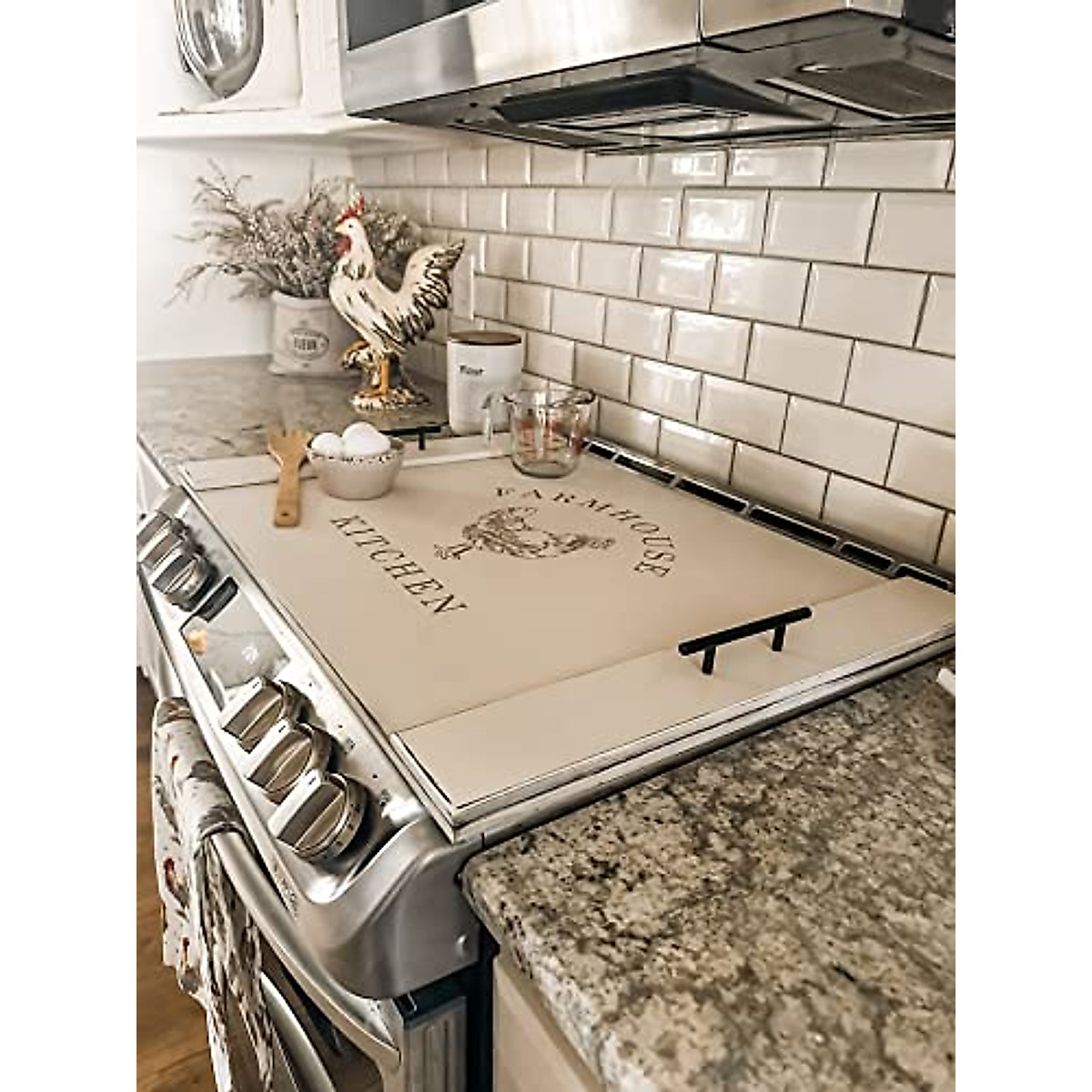 Josephine Thomas Home Noodle Board Distressed Ivory Farmhouse Kitchen - Stove Cover