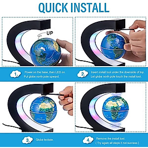 Magnetic Levitating Globe, Floating Globes with LED light, Anti Gravity World Map with C Shape Base, Desk Gadget Decor in Office/Home, Educational/Birthday Gifts for Kids