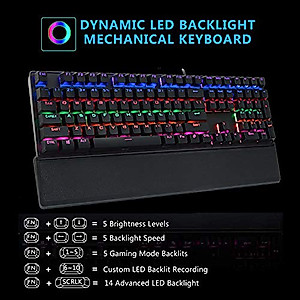 CHONCHOW Mechanical Gaming Keyboard, USB Wired RGB 108 Keys Gaming Keyboard Compact LED Rainbow Backlit Mechanical Gaming Keyboard for PS4 Xbox PC Gamer