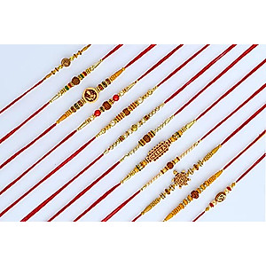 Rakhi for brother | Rakhi Set of 12 for Brother | Rakhee Bracelet on Festival of Raksha Bandhan for Brothers | Made by fine Threads Rudraksha Kundan Multicolored Stone and Small White Beads