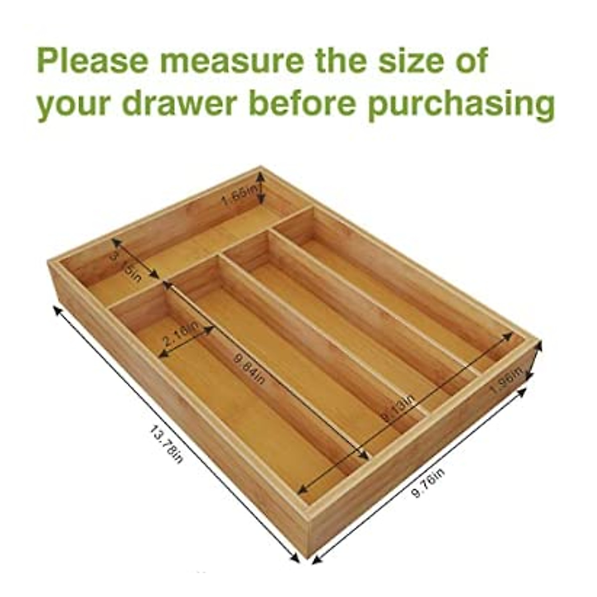 BAMEOS Utensil Drawer Organizer, Cutlery Tray Desk Drawer Organizer Silverware Holder Kitchen Knives Tray Drawer Organizer, 100% Pure Bamboo Cutlery in Natural Color (9.75)