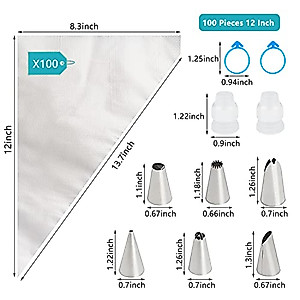 Disposable Piping Bags and Tips Set -100 Pieces 12 Inch Thickened Icing Bags and Tips Set for Pastry, Icing, and Chocolate Covered Strawberries Supplies - Includes Piping Tips Set