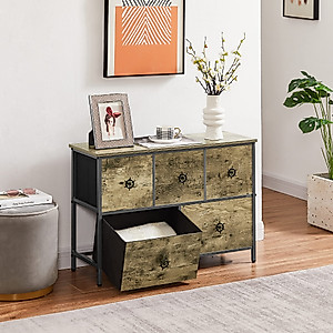 VECELO Dresser for Bedroom with 5 Drawers, Wide Chest of Drawers for Living Room, Nursery, Entryway, Fabric Furniture Clothes Storage Tower with Steel, Wood Top