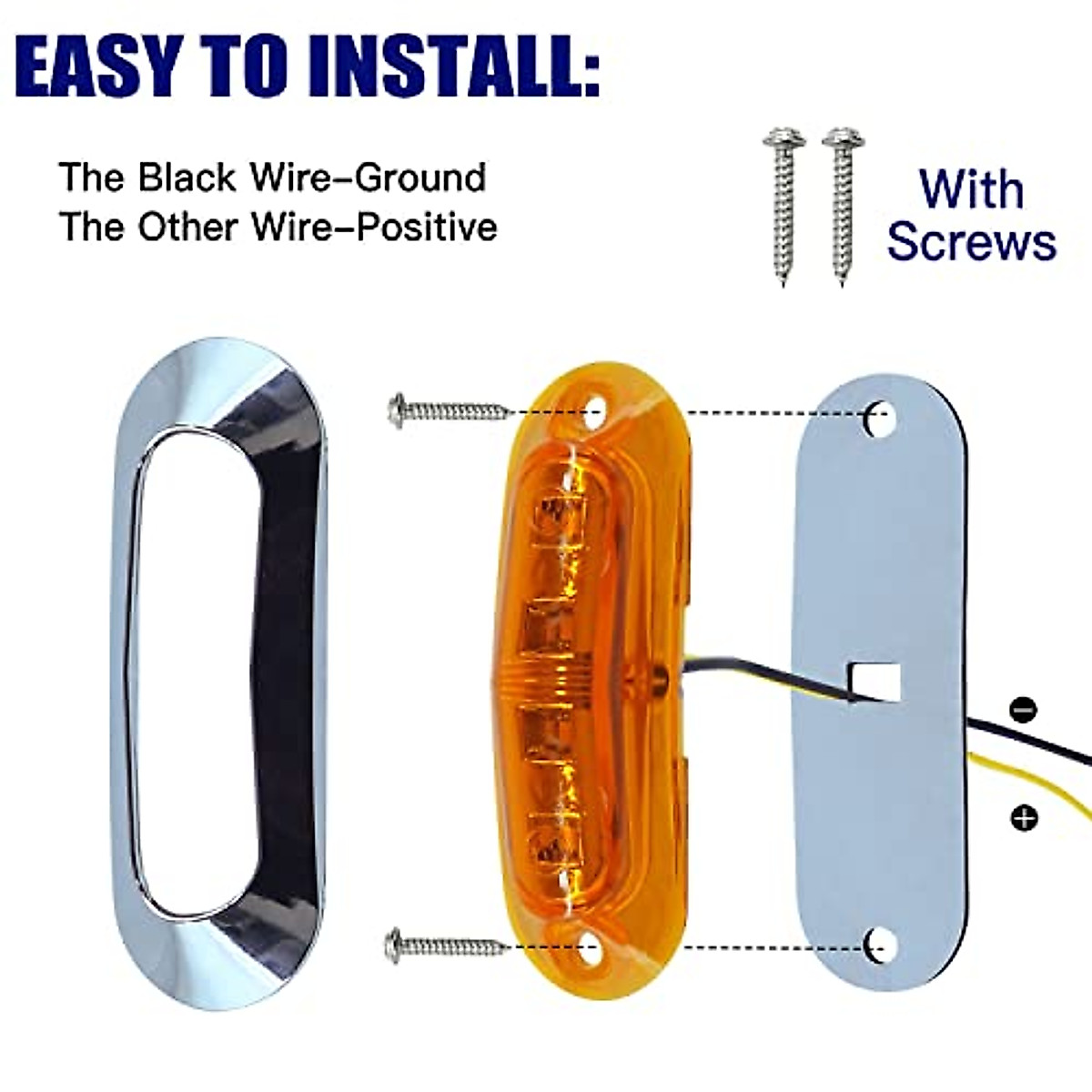 ALFU 8PCS 12-24V 4 LED Side Marker Indicator Lights Side Front Rear Tail Clearance Lamp Marker Light Trailer Lights for Trailer Truck Boat Deck RV Camper (4PCS Amber+4PCS Red)