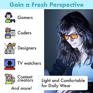 Orange Blue Light Blocking Glasses for Better Sleep - 99.5% Premium Acetate Computer Migraine Glasses for Women & Men - Amber Gaming Glasses - TV Blue Light Blockers Gamer Glasses for Eye Strain