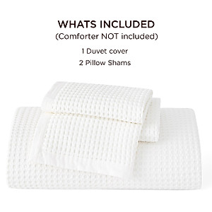 Bedsure Waffle Duvet Cover King - Moisture-Wicking Cotton Blend Rayon Derived from Bamboo Duvet Cover for Hot Sleepers, Cooling Bedding Set with a Vintage Charm, 3 Pieces (Coconut White, 104"x90")