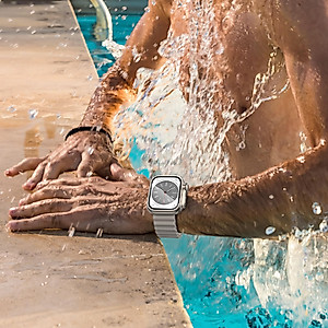 Wingle 2 in 1 Waterproof Case for Apple Watch Series 9 8 7 45mm Screen Protector【Looks Like Apple Watch Ultra】, 2 Pack iWatch Face Cover + Back Bumper with Tempered Glass for Men, Titanium