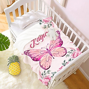 Custom Baby Butterfly Blanket Fuzzy Soft Personalized Blankets Flannel Throws Plush Blanket for Couch Bed Sofa Practical Gift 60"×50" for Teen