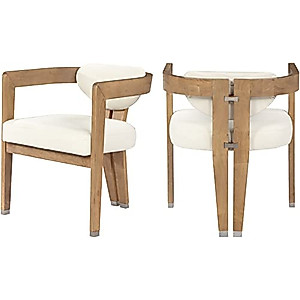 Meridian Furniture Carlyle Collection Modern | Contemporary Dining Chair, Solid Wood Finish, Soft Faux Leather, Brushed Chrome Accents, 24" W x 23.5" D x 29" H, Cream