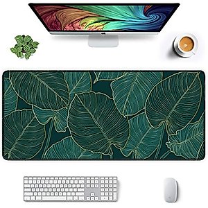Auhoahsil Extended Mouse Pad, XXL Gaming Mouse Pads, Large Big Mousepad Laptop Computer Keyboard Mat Desk Pad with Non-Slip Base Stitched Edge for Gaming Office, 35.5 x 15.7 inch, Tropical Leaves