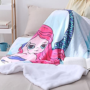Jurllyshe Mermaid Throw Blanket Super Soft & Fuzzy Ocean Theme Blanket Cute Plush Fleece Mermaid Tail Blanket Gifts Blanket for Women Girls Everyday Use (Mermaid-4)