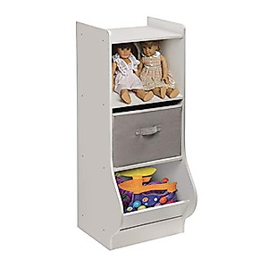 Badger Basket Upright Storage Nook with Reversible Basket, White, Melamine Surface, 2 Shelves, 1 Angled Bin, Customizable Storage Solution for Kids