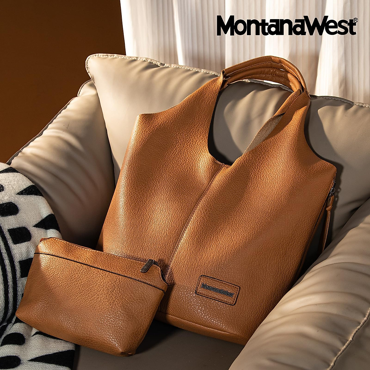 Montana West Brown Purses and Handbags Slouchy Hobo Bags for Women Tassel Zipper Shoulder Top Handle Tote Vegan Leather MWC2-195BR