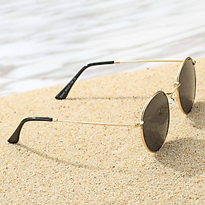 Pro Acme Small Round Metal Polarized Sunglasses for Women Retro Designer Style (Gold Frame/Black Lens)