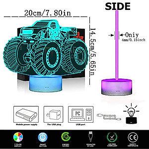 Night Lights for Kids Monster Truck 3D Night Light Bedside Lamp 7 Colors Changing with Remote Control and Timing Function Best Birthday Gifts for Boys Girls Kids Baby